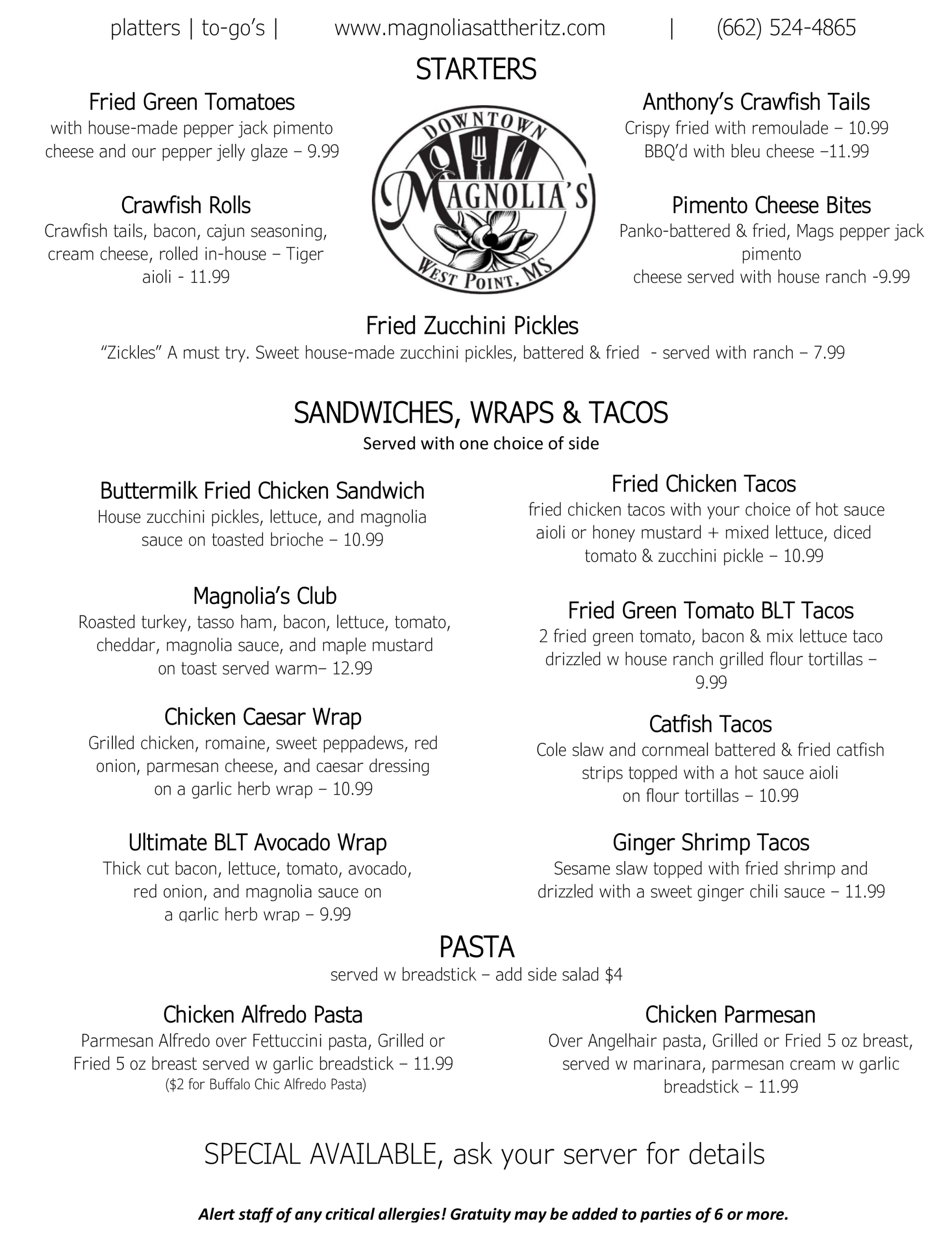 menu – Magnolia's at the Ritz